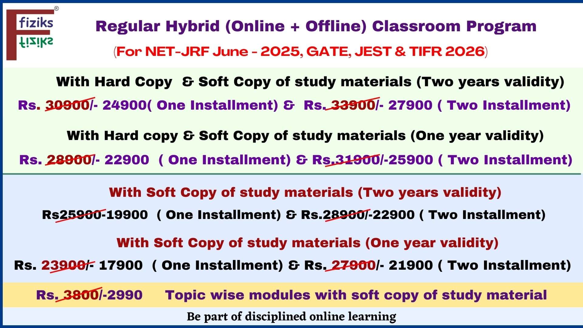 Fee Structure An Institute For Iit Jam Csir Net Jrf Jest Tifr Physics Coaching